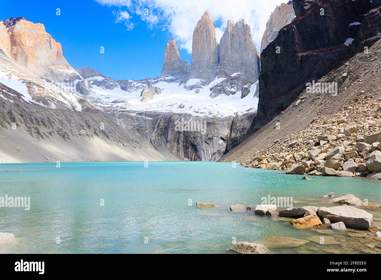 Torres del Paine peaks view, Chile. Base Las Torres viewpoint. Chilean ...