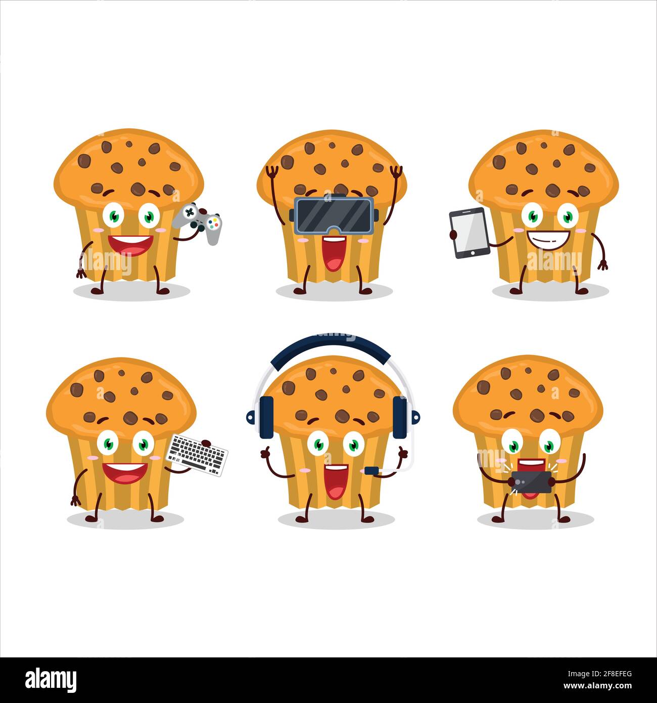 Choco chips muffin cartoon character are playing games with various ...