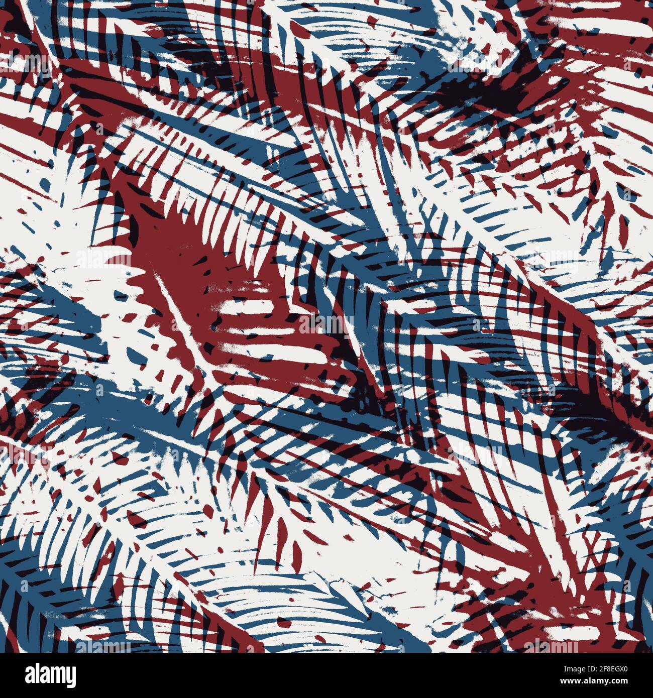 Seamless tropical pattern in red blue black white Stock Photo - Alamy