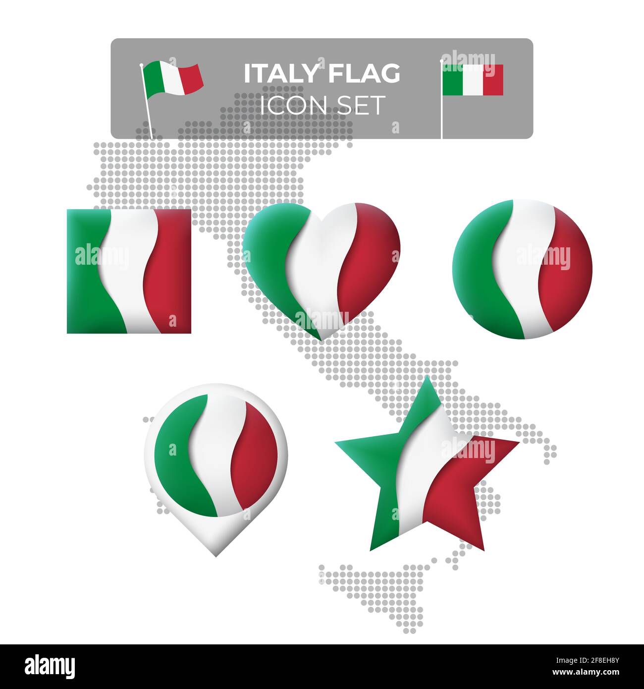 Italy flag icons set in the shape of square, heart, circle, stars and ...