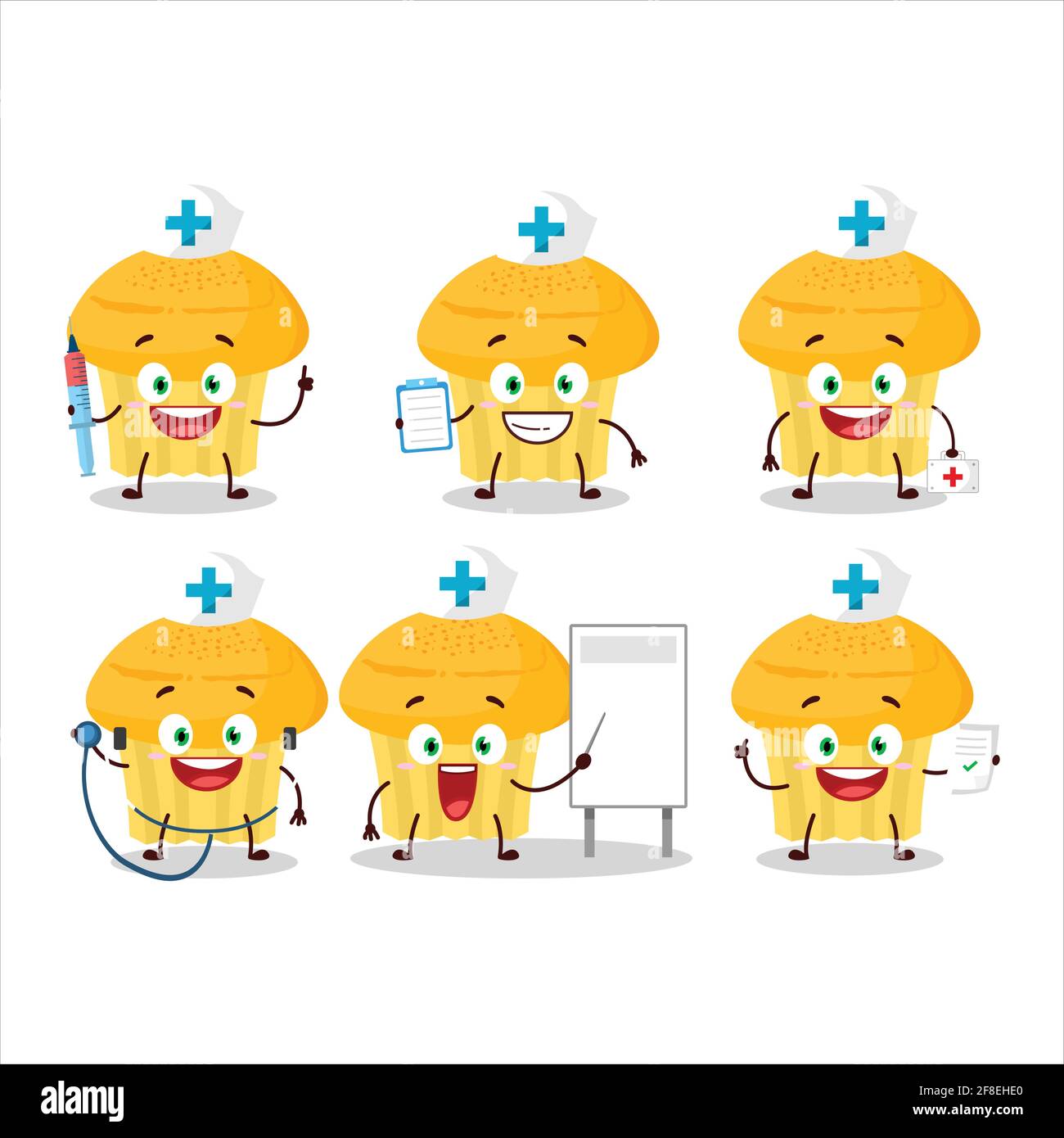 Doctor profession emoticon with cheese muffin cartoon character. Vector ...