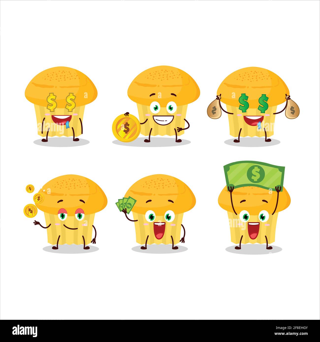 Cheese muffin cartoon character with cute emoticon bring money. Vector ...