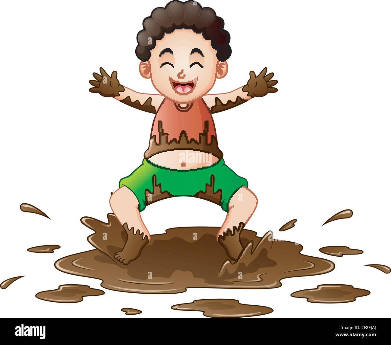 Vector illustration of Little boy playing in the mud Stock Vector Image ...