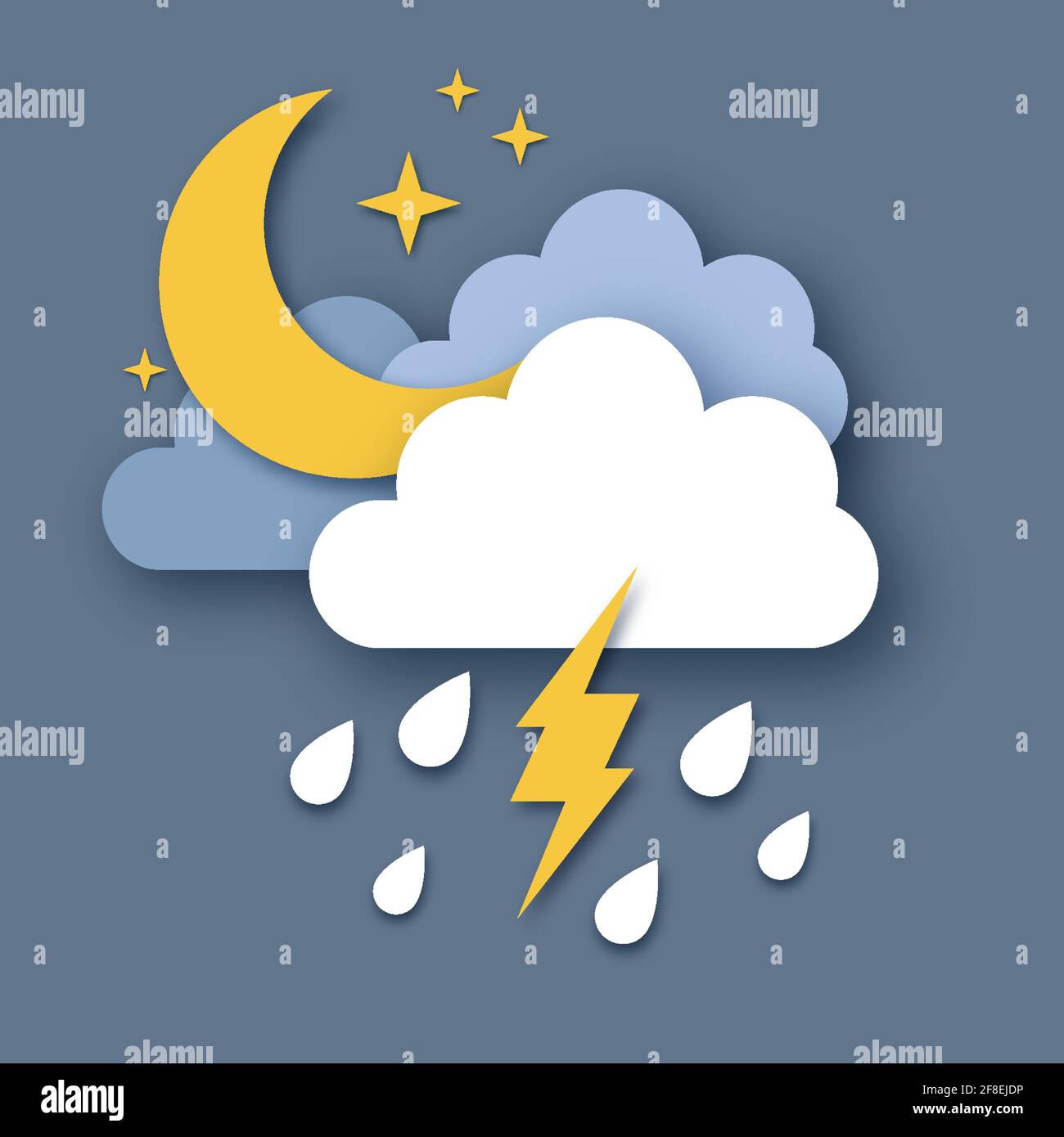 Crescent moon with Raincloud and Lightening Bolt. Paper cut Weather ...