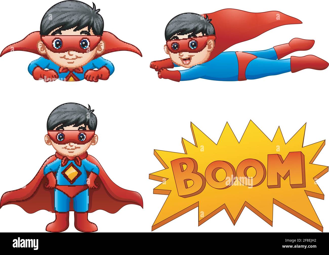 Vector illustration of Set of boy wearing superhero costumes with ...