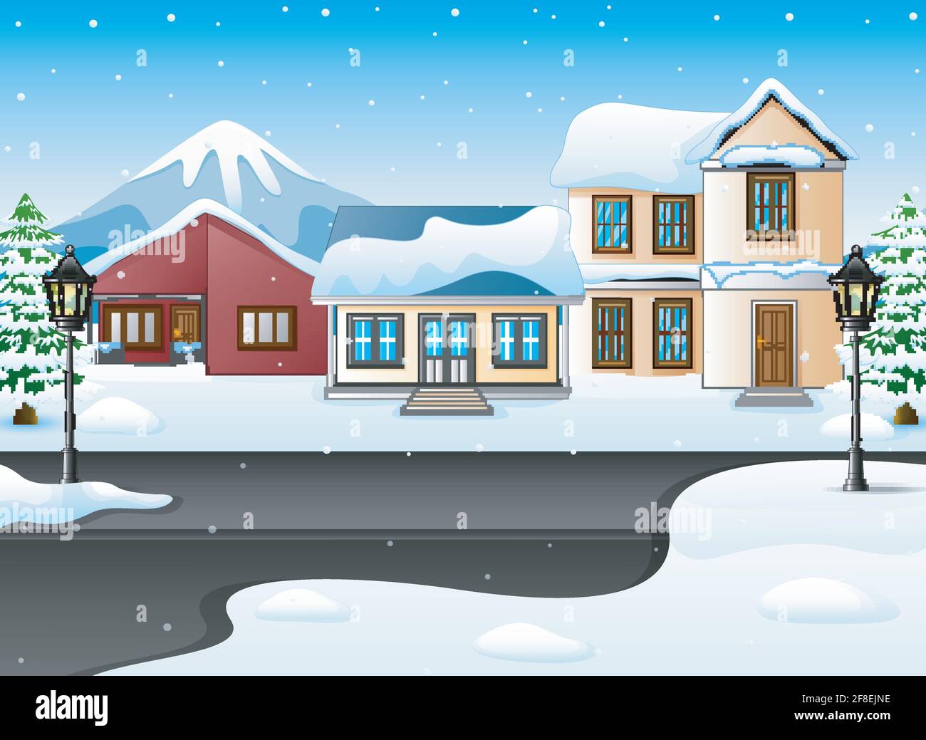Suburban winter street scene Stock Vector Images - Alamy