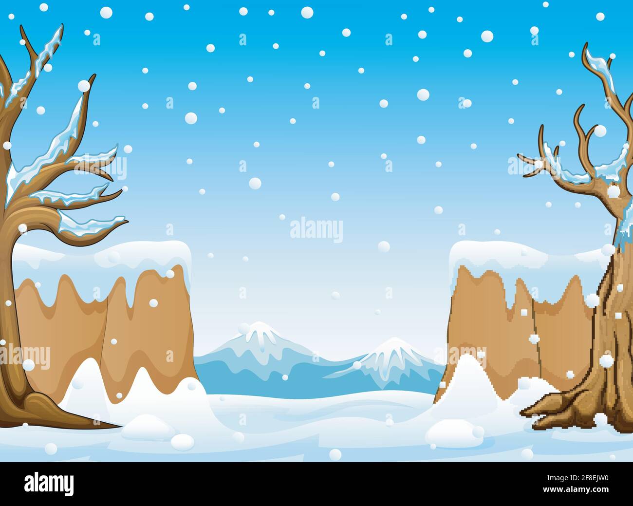 Vector illustration of Winter landscape with snow hills and mountain ...