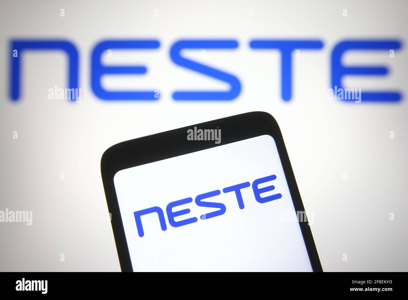 Ukraine. 14th Apr, 2021. In this photo illustration the Neste logo of ...