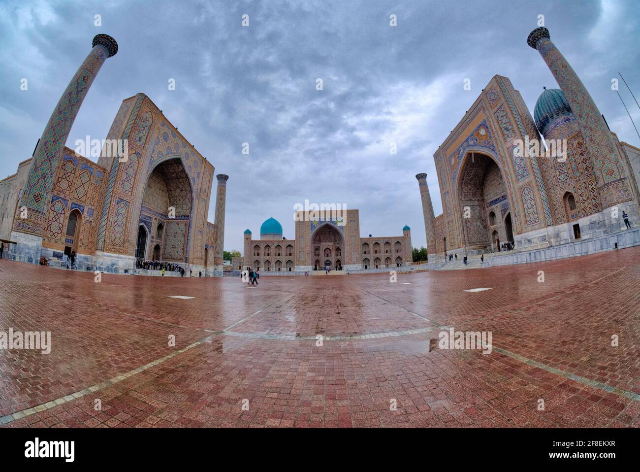 The Registan Square, paved with fired bricks and cobbles, and the ...