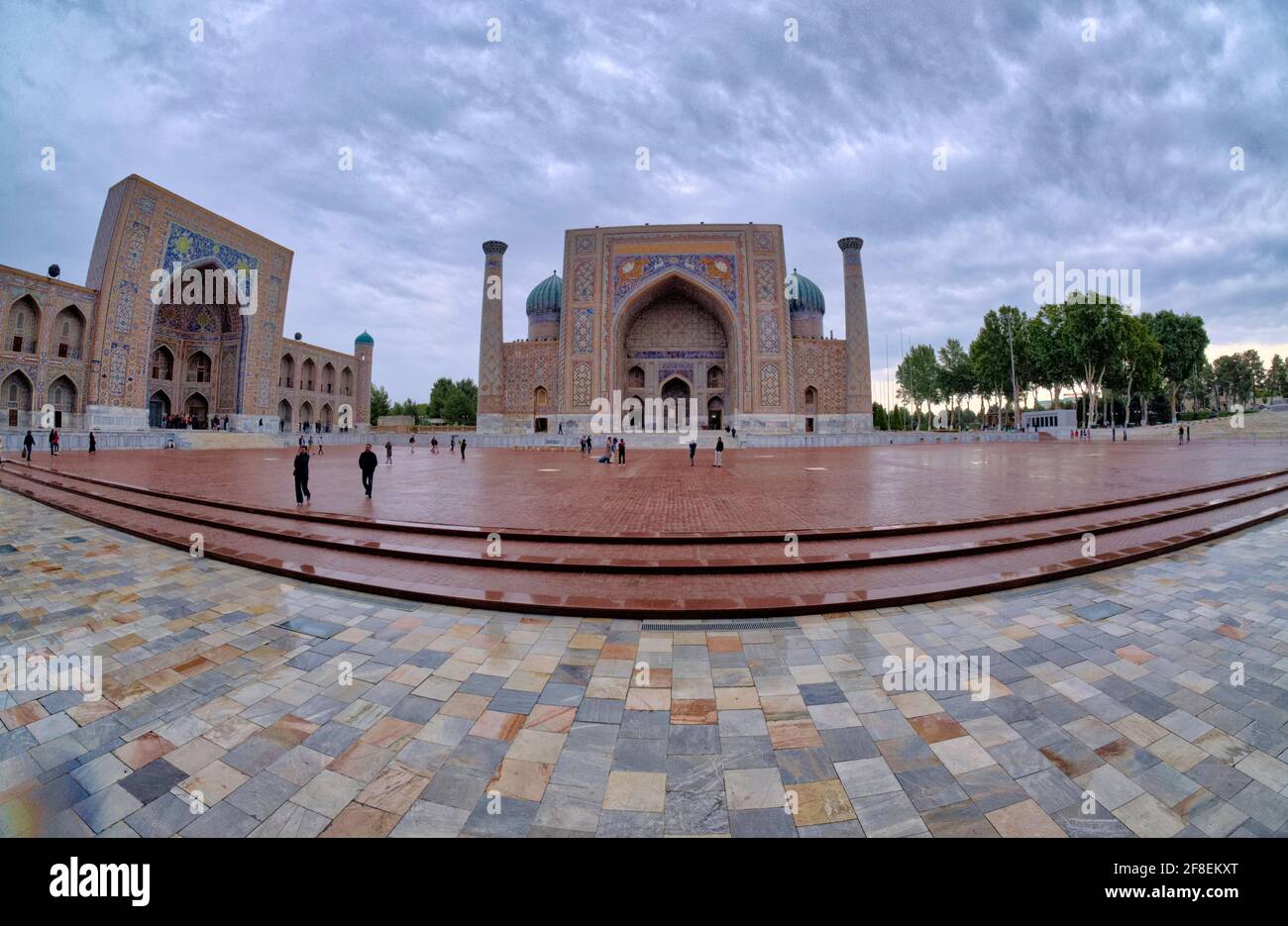 The Registan Square, paved with fired bricks and cobbles, and the ...