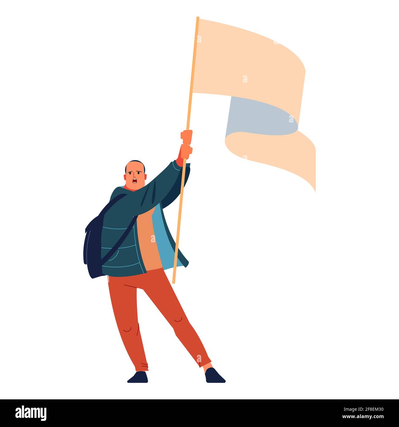 Leader activist man with a flag shouts in protest for human rights ...