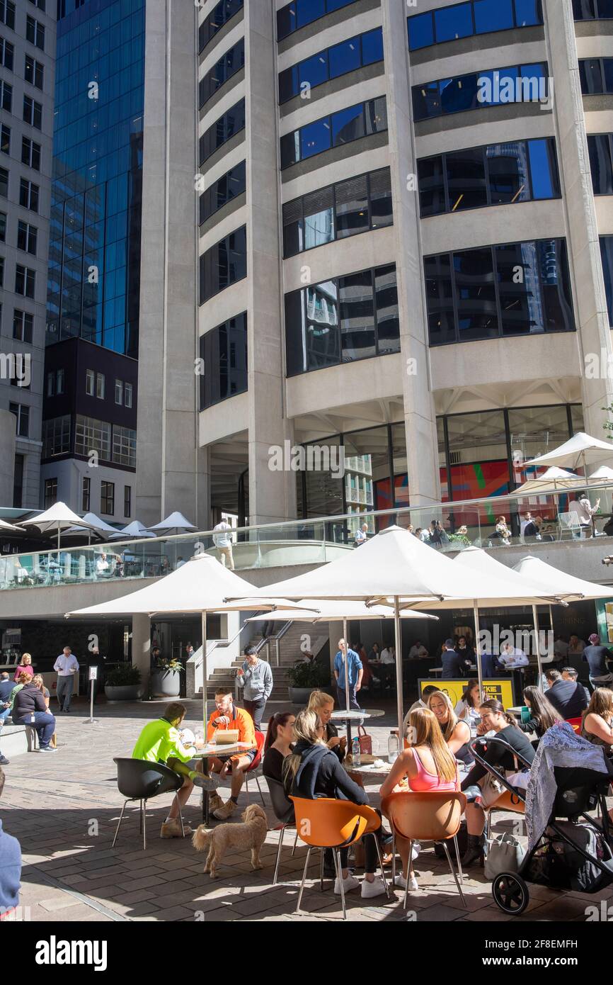 Sydney office workers enjoying alfresco lunch break outside at ...