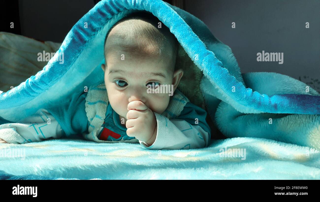 Beautiful kid different poses looks very handsome. Small child after ...