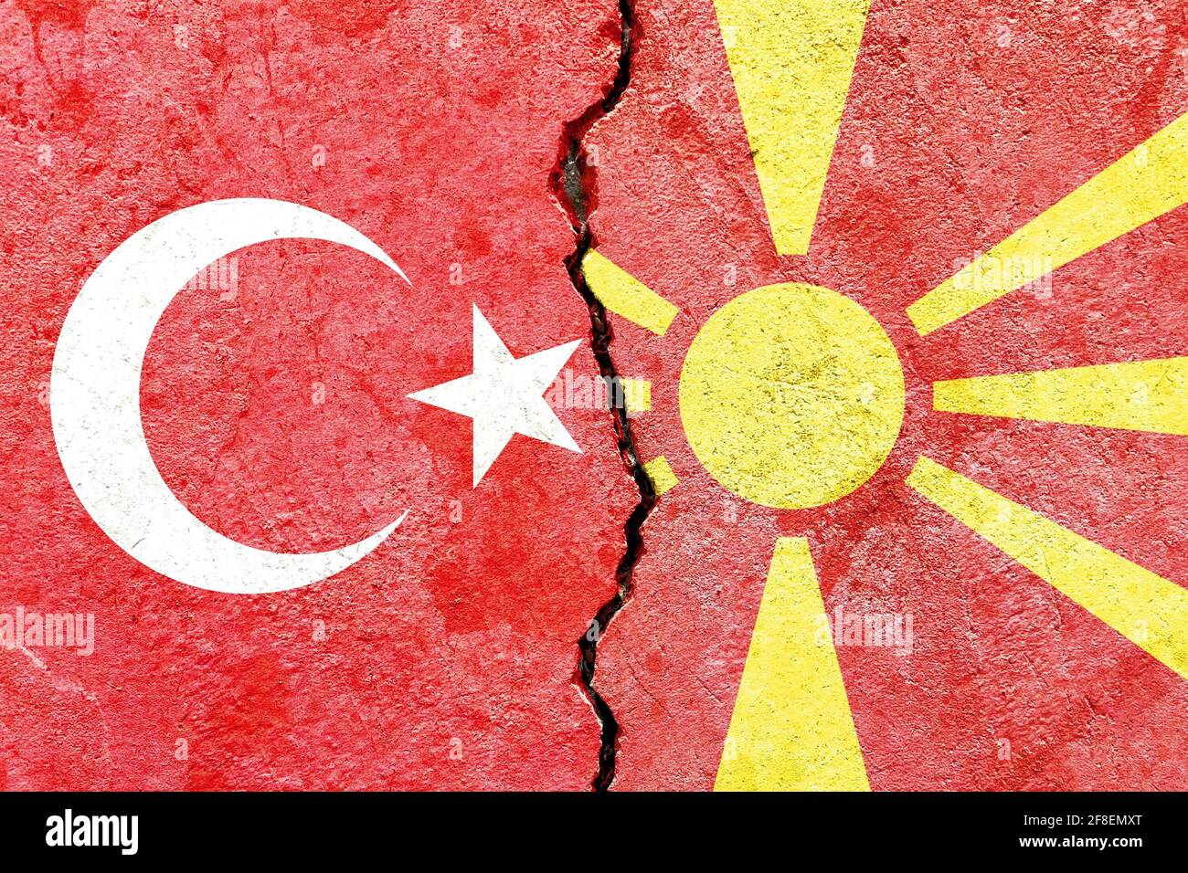 Turkey VS Macedonia national flags on cracked concrete wall Stock Photo ...