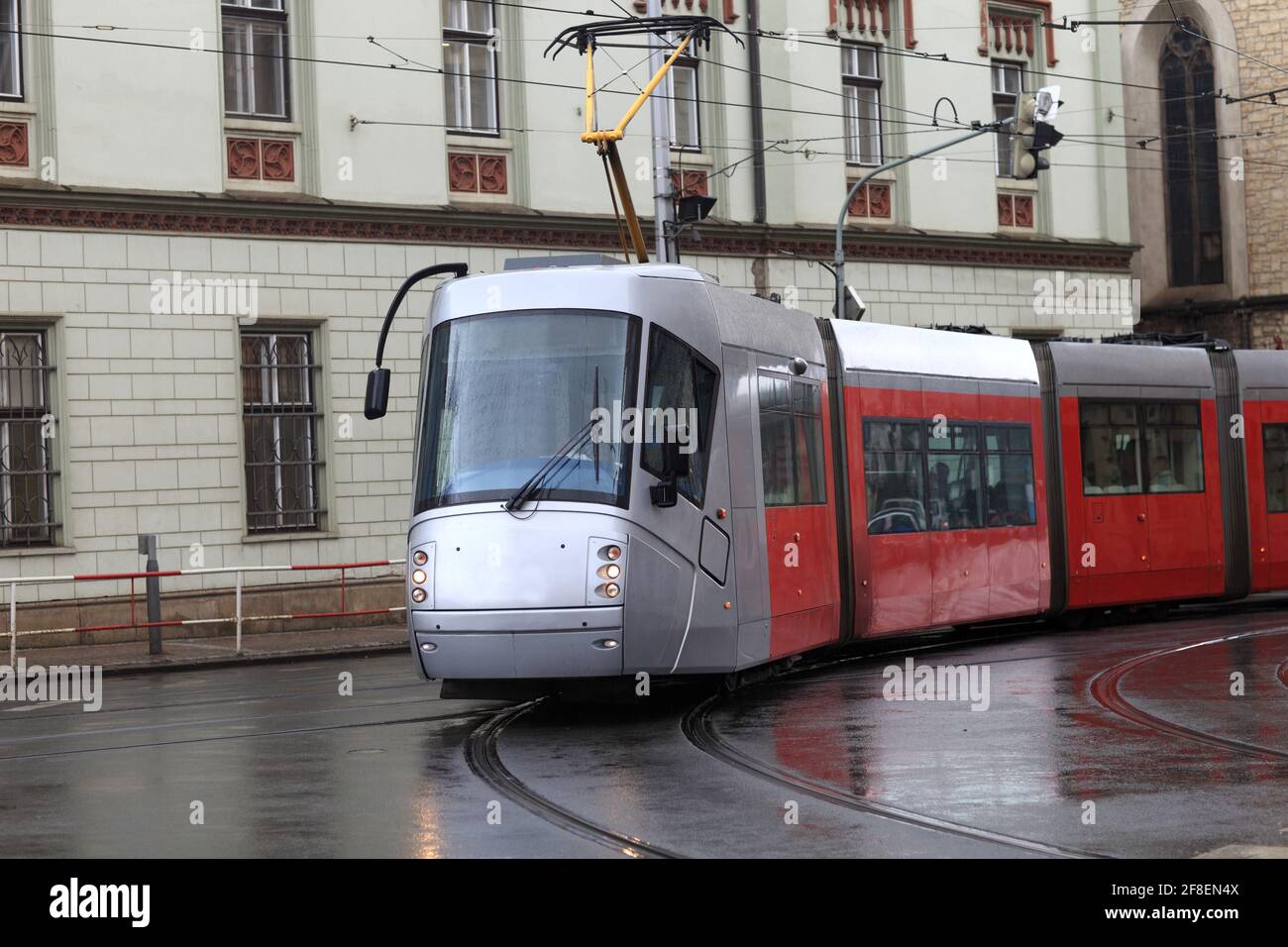 The tram on the street of Prague Stock Photo - Alamy