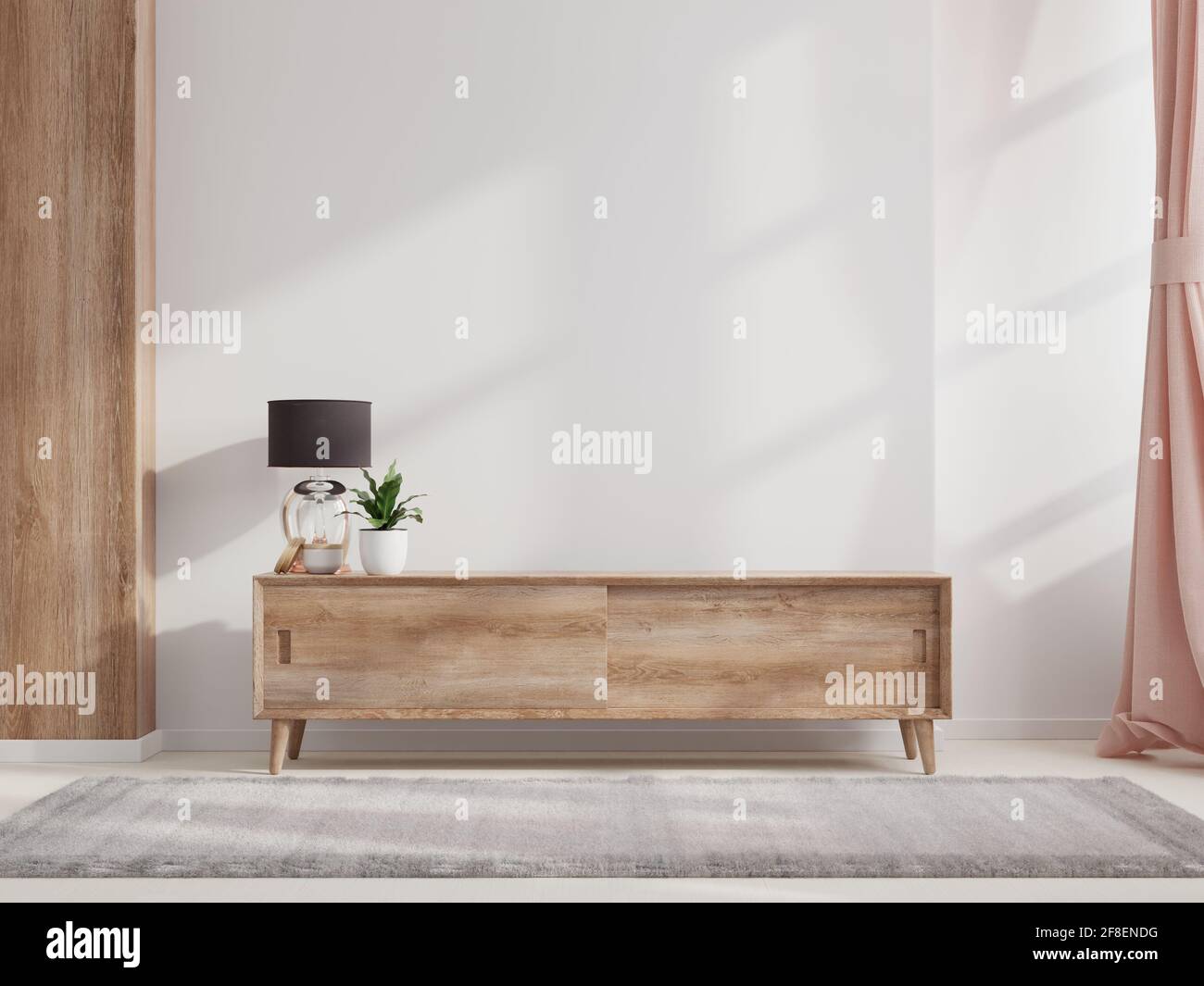 Shelf in modern empty room,minimal design,3d rendering Stock Photo - Alamy