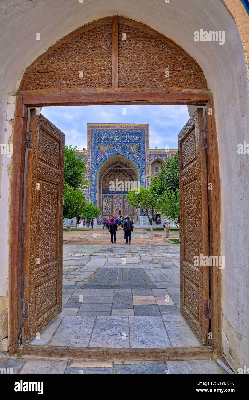 The Registan Square, paved with fired bricks and cobbles, and the ...