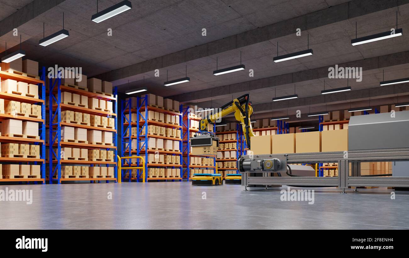 Factory Automation with AGV and robotic arm in transportation to ...