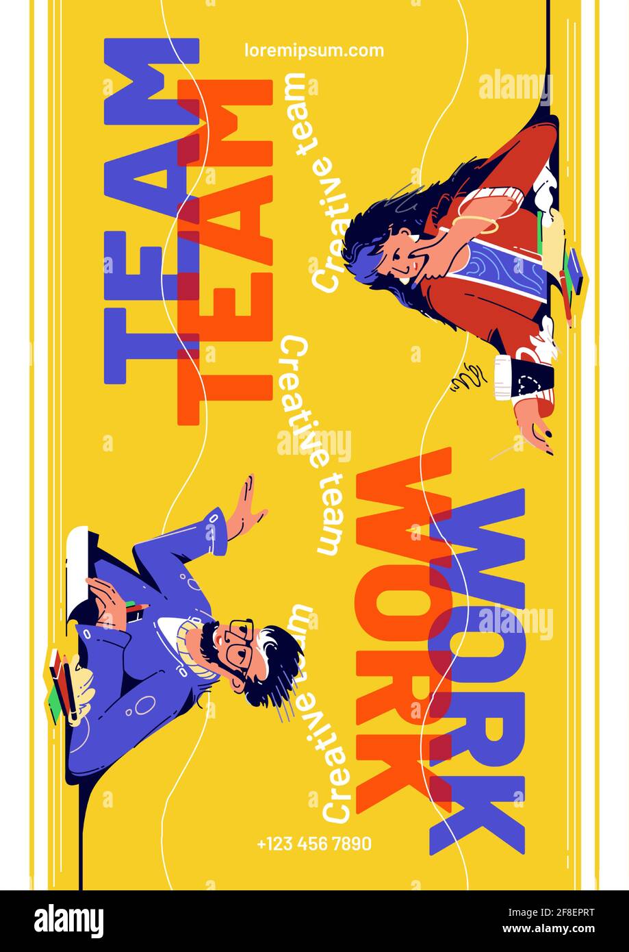 Team work cartoon poster with business people think idea, creative ...