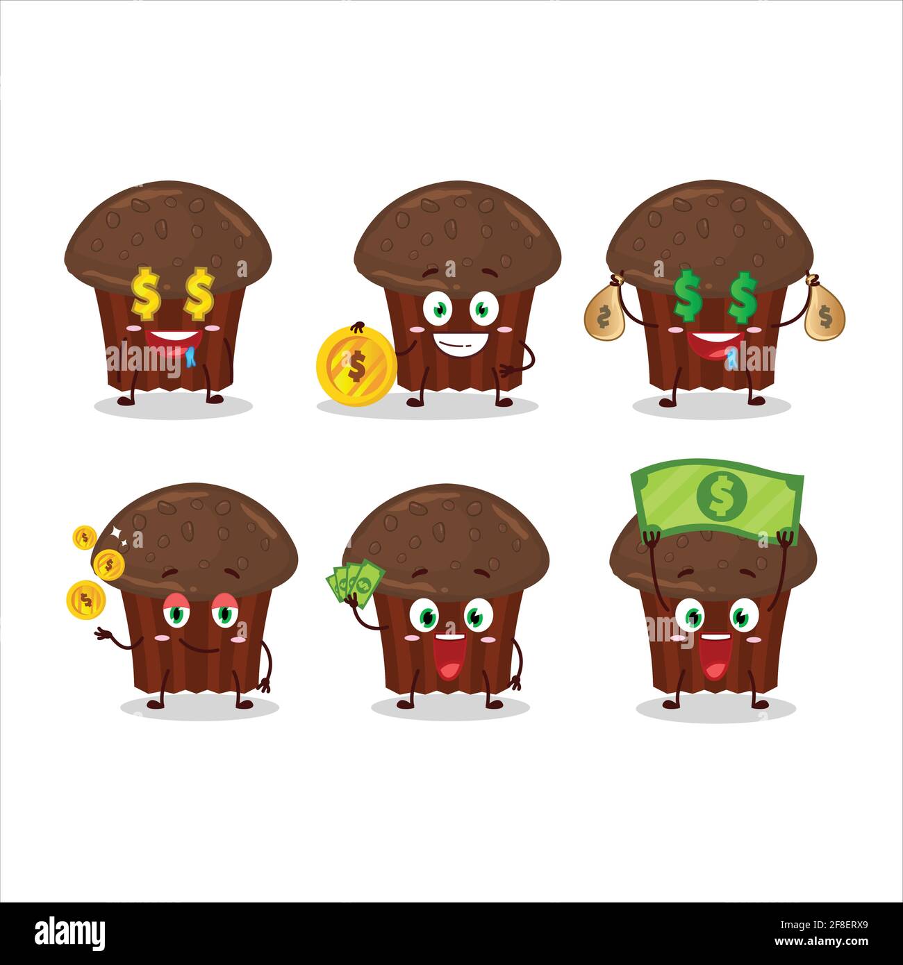 Chocolate muffin cartoon character with cute emoticon bring money ...