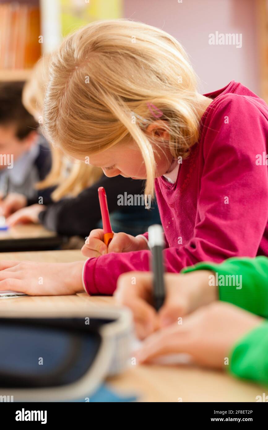 Education - Pupils at primary or elementary school doing their homework ...