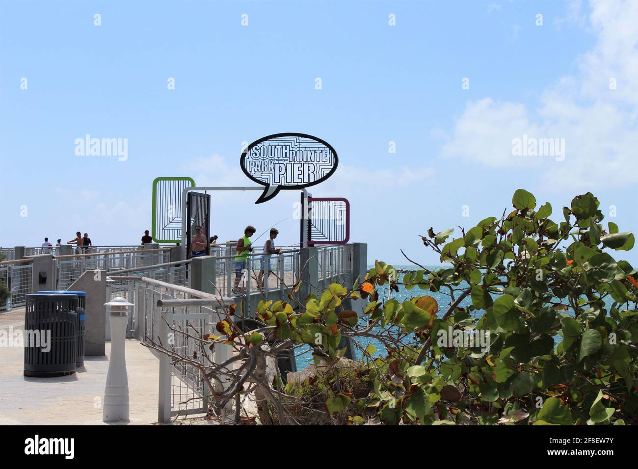 Outside the South Pointe Pier Park in Miami Beach, Florida. People are ...