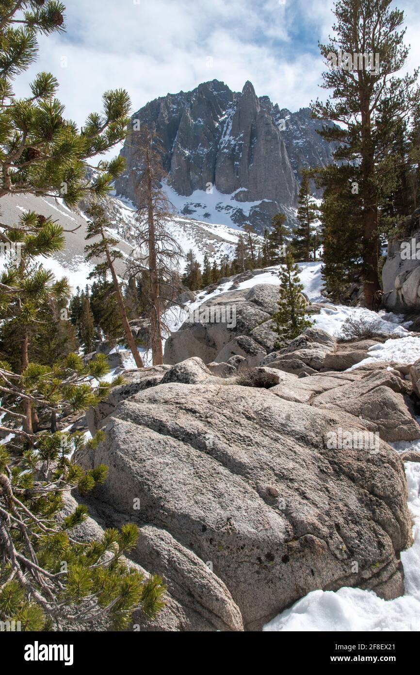 Temple Crag overlooks First Lake, the first in a string of lakes in ...