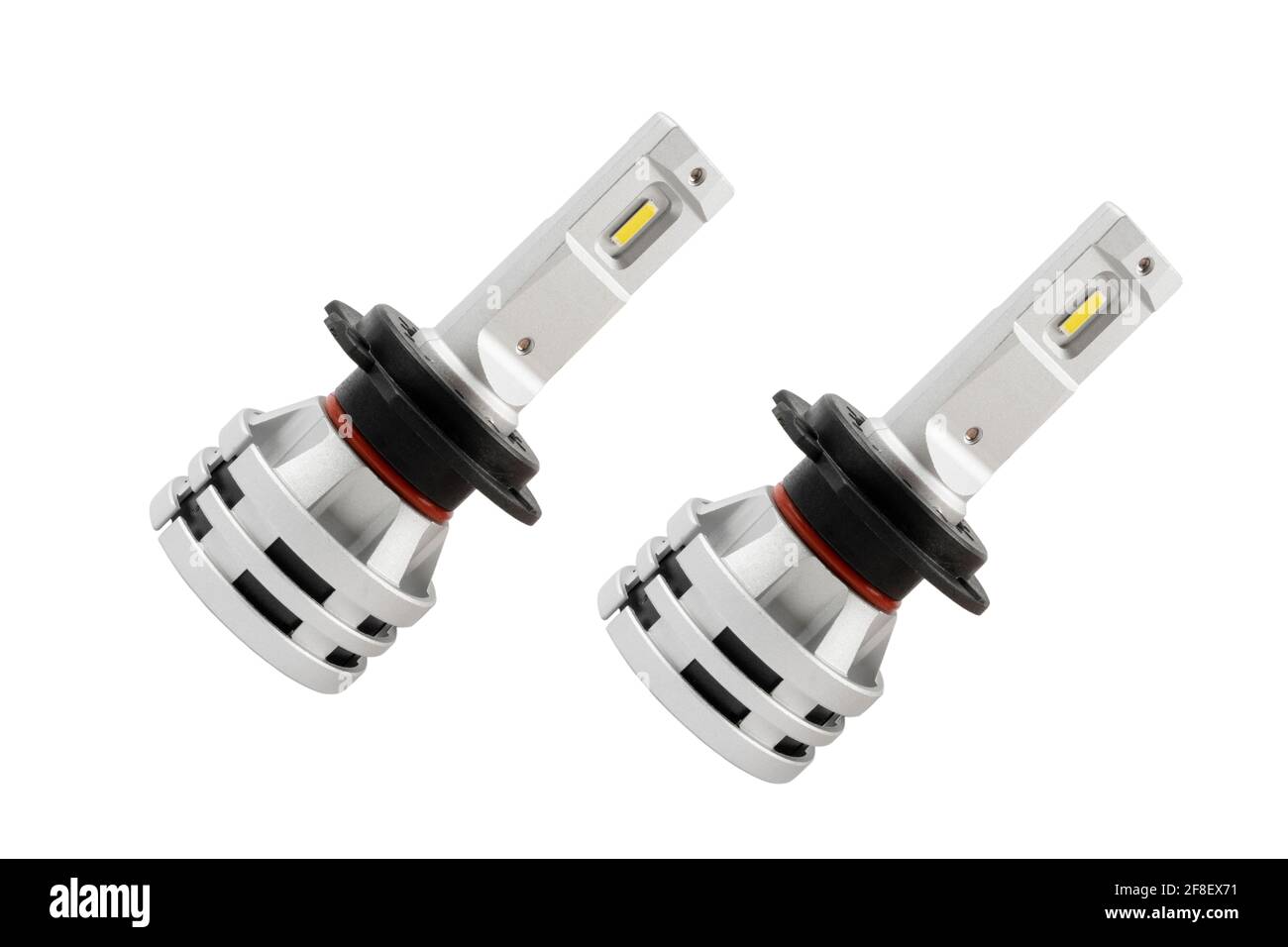 Pair LED car lamp isolated white background. Led car lights on a white ...