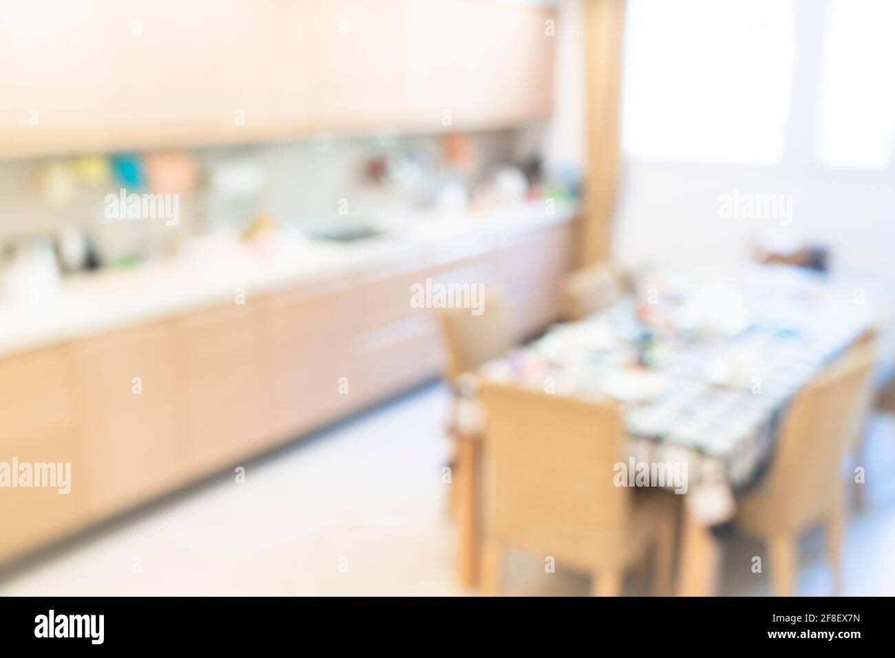 Abstract blur kitchen room interior background. Blurred modern house ...
