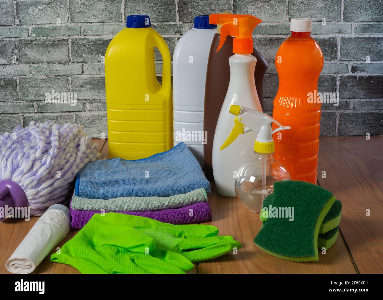 cleaning products used by a woman Stock Photo - Alamy