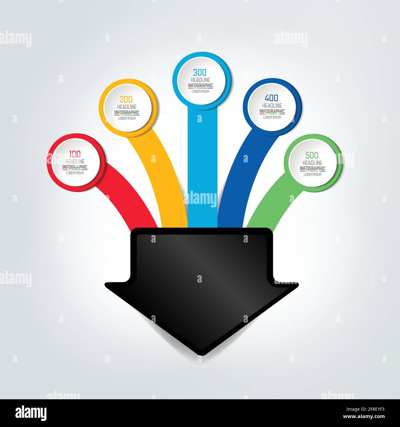 5 arrows merging into one point. Infographics chart, scheme Stock ...