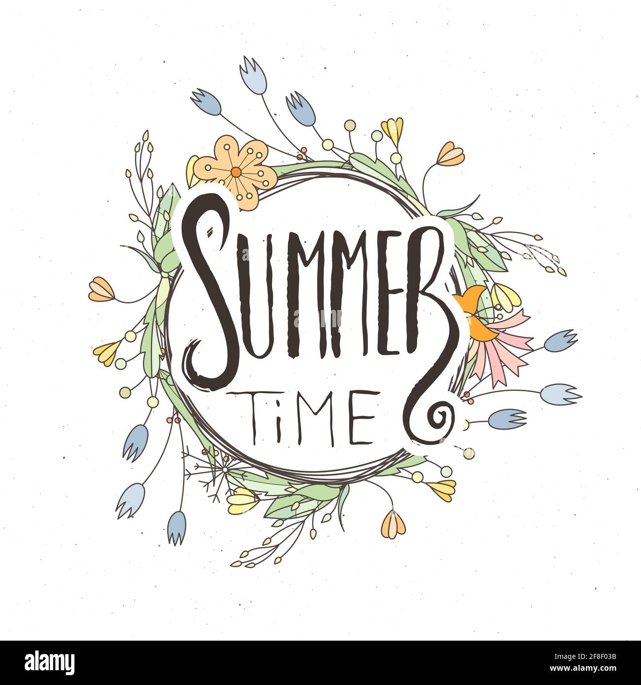 Summer Time. Hand lettering grunge card with flower background ...