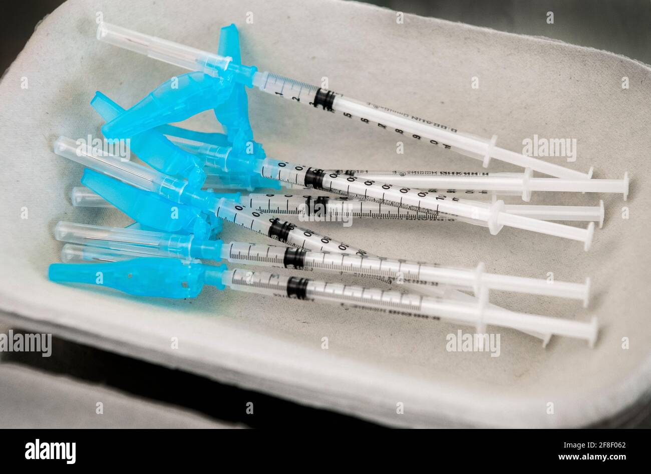 Syringes filled with Comirnaty Covid-19 vaccine made by Pfizer ...