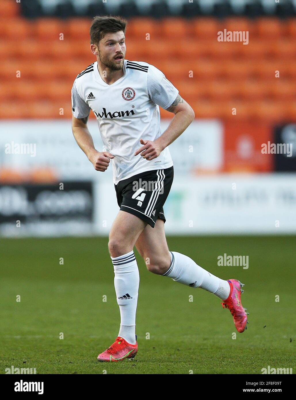 Blackpool, UK. April 13 2021: Accrington Stanley's Cameron Burgess ...