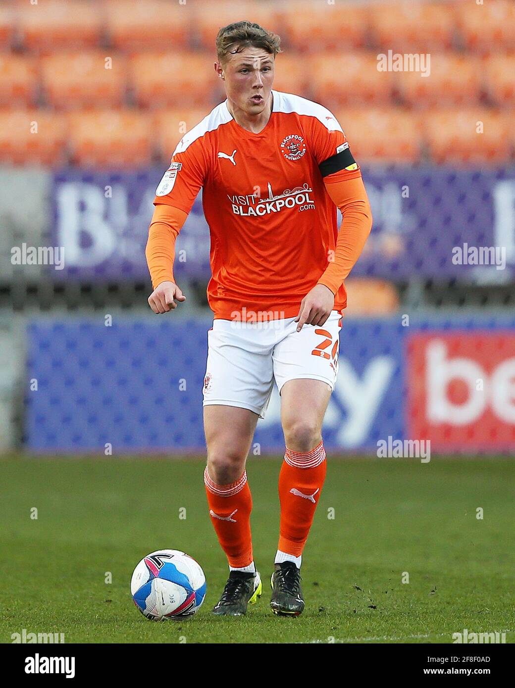 Blackpool, UK. April 13 2021: Blackpool's Daniel Ballard. Credit ...
