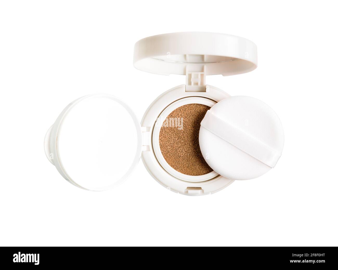 Foundation cushion powder with puff. Cosmetic face powder isolated on ...