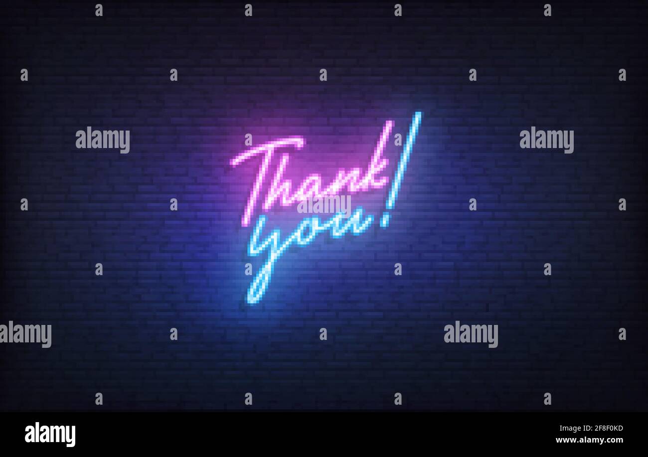 Thank you neon sign. Glowing neon lettering Thank you template Stock ...
