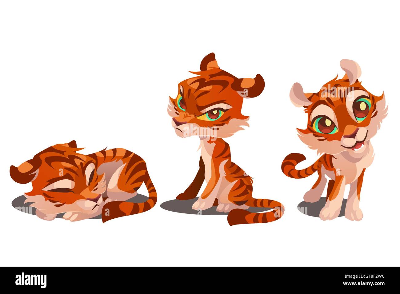 Cute tiger cartoon character, funny animal cub mascot with kawaii ...