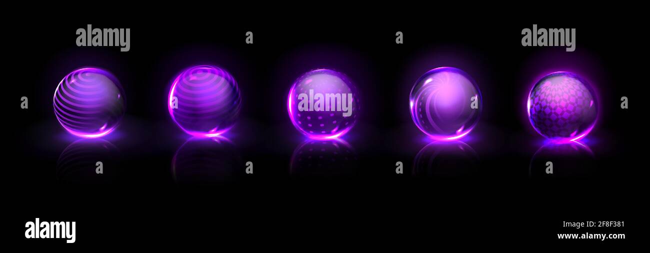 Force shield bubbles, power energy glowing glass spheres, defense dome ...