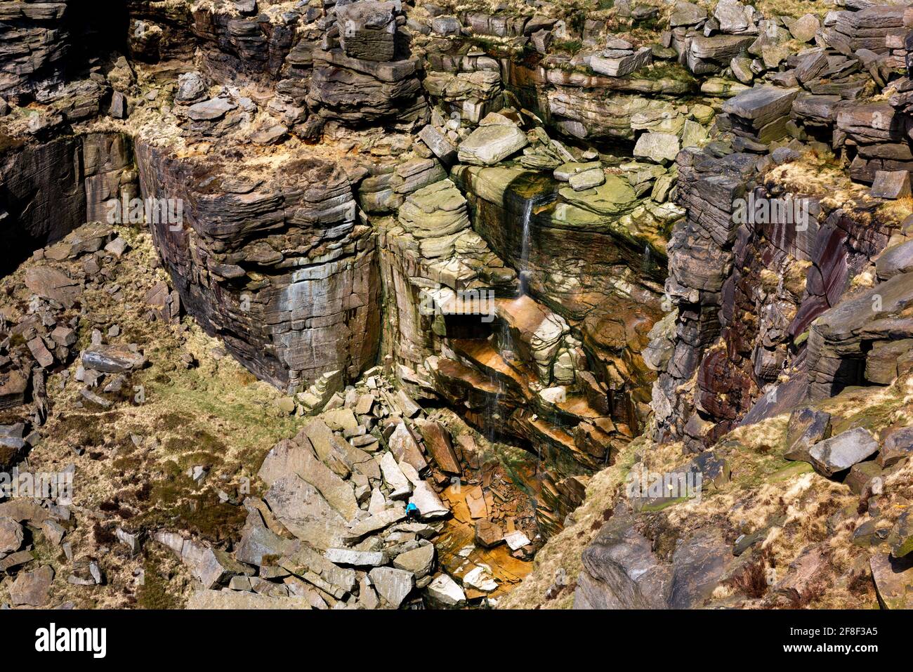A view of Kinder Downfall, Kinder Scout, Peak District National Park ...