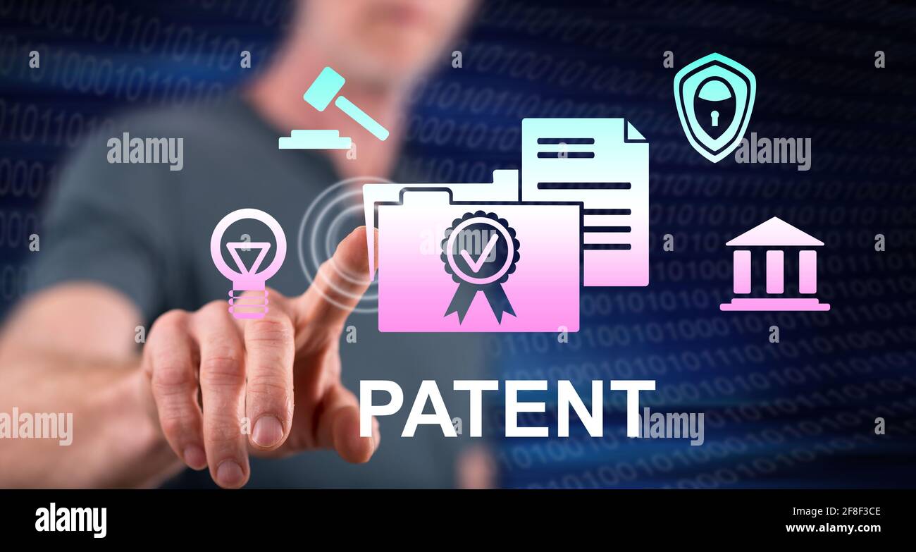 Man touching a patent concept on a touch screen with his finger Stock ...