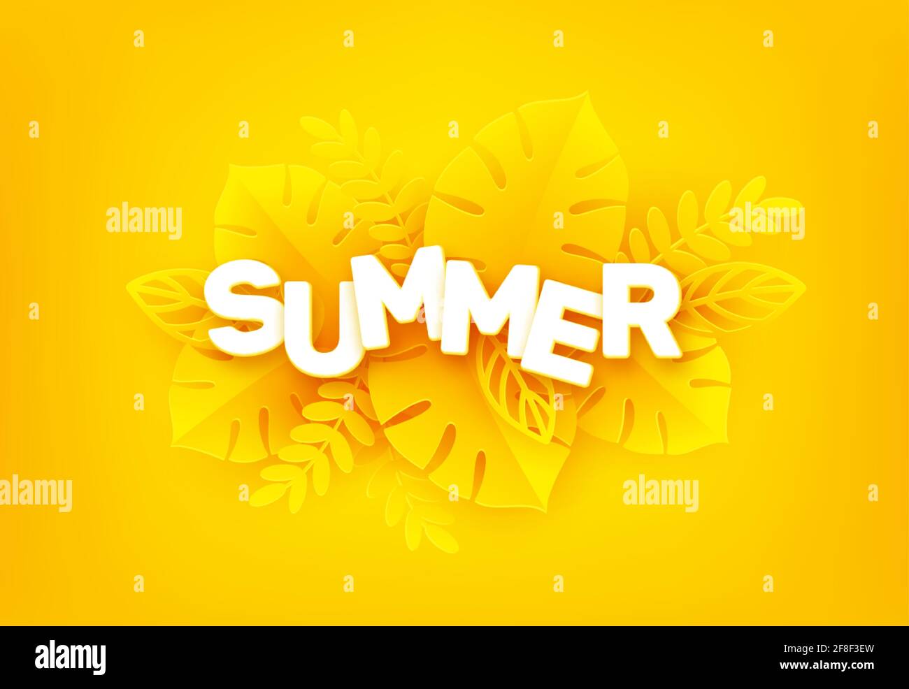 Bright yellow summer background. The inscription Summer surrounded by ...