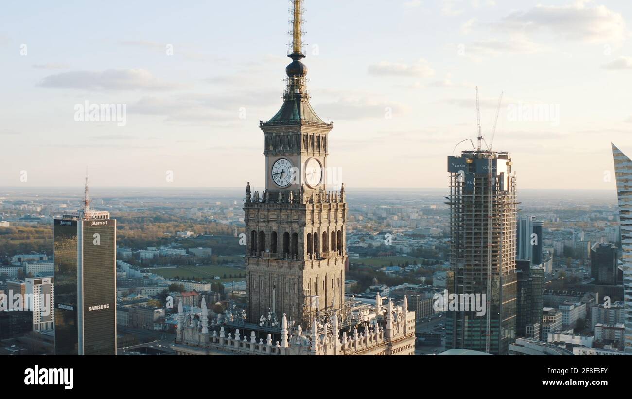 Warsaw, Poland 12.01.2020 - Palace of Culture and Science tower clock ...