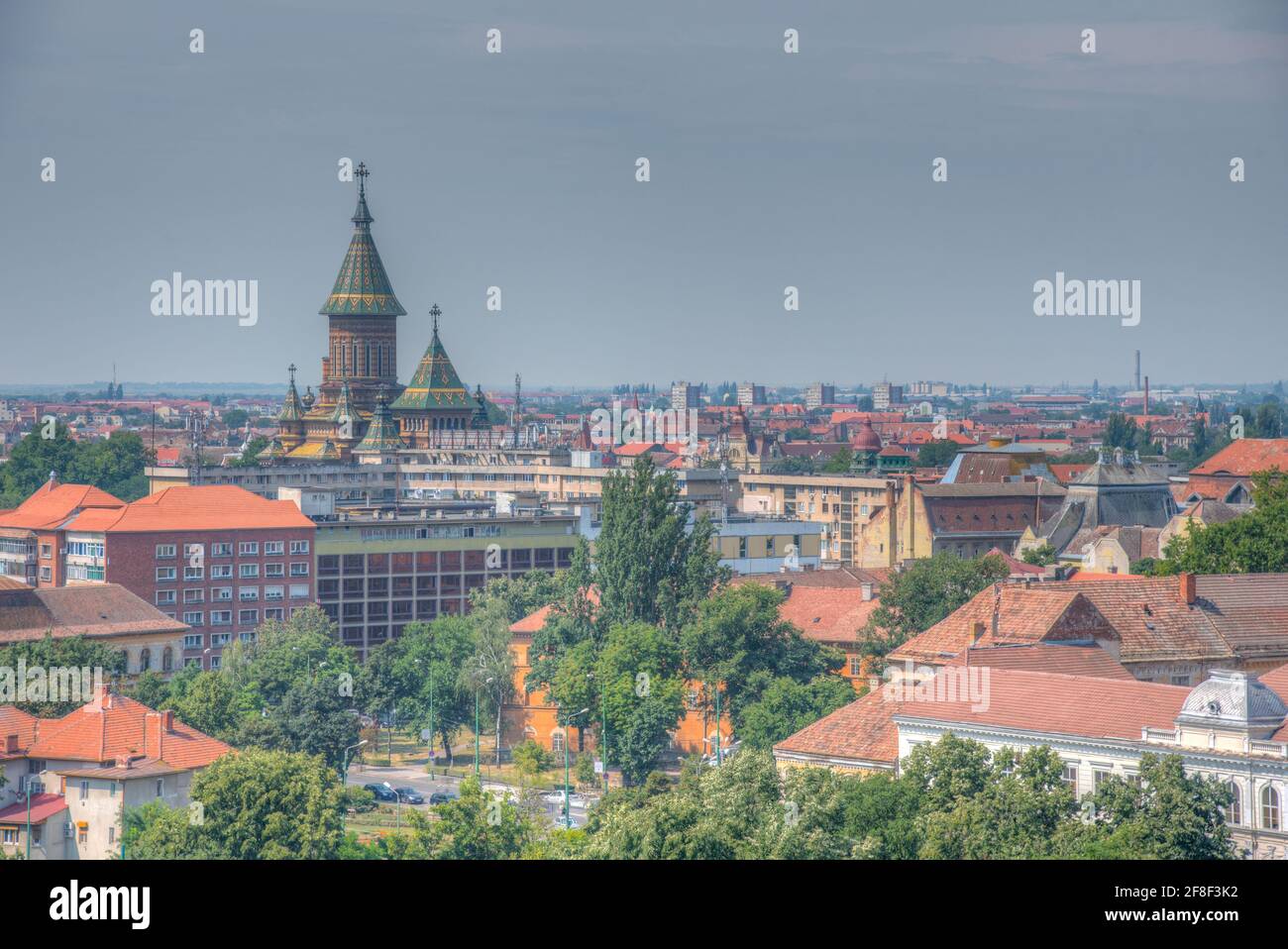 Aerial view of Timisoara with Metropolitan orthodox cathedral, Romania ...