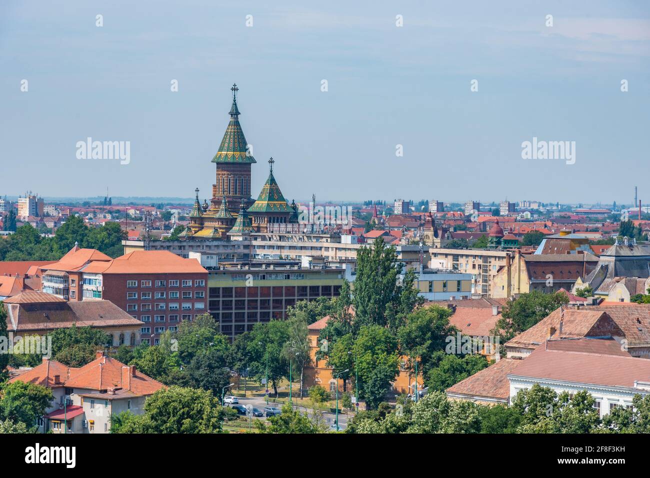 Aerial view of Timisoara with Metropolitan orthodox cathedral, Romania ...