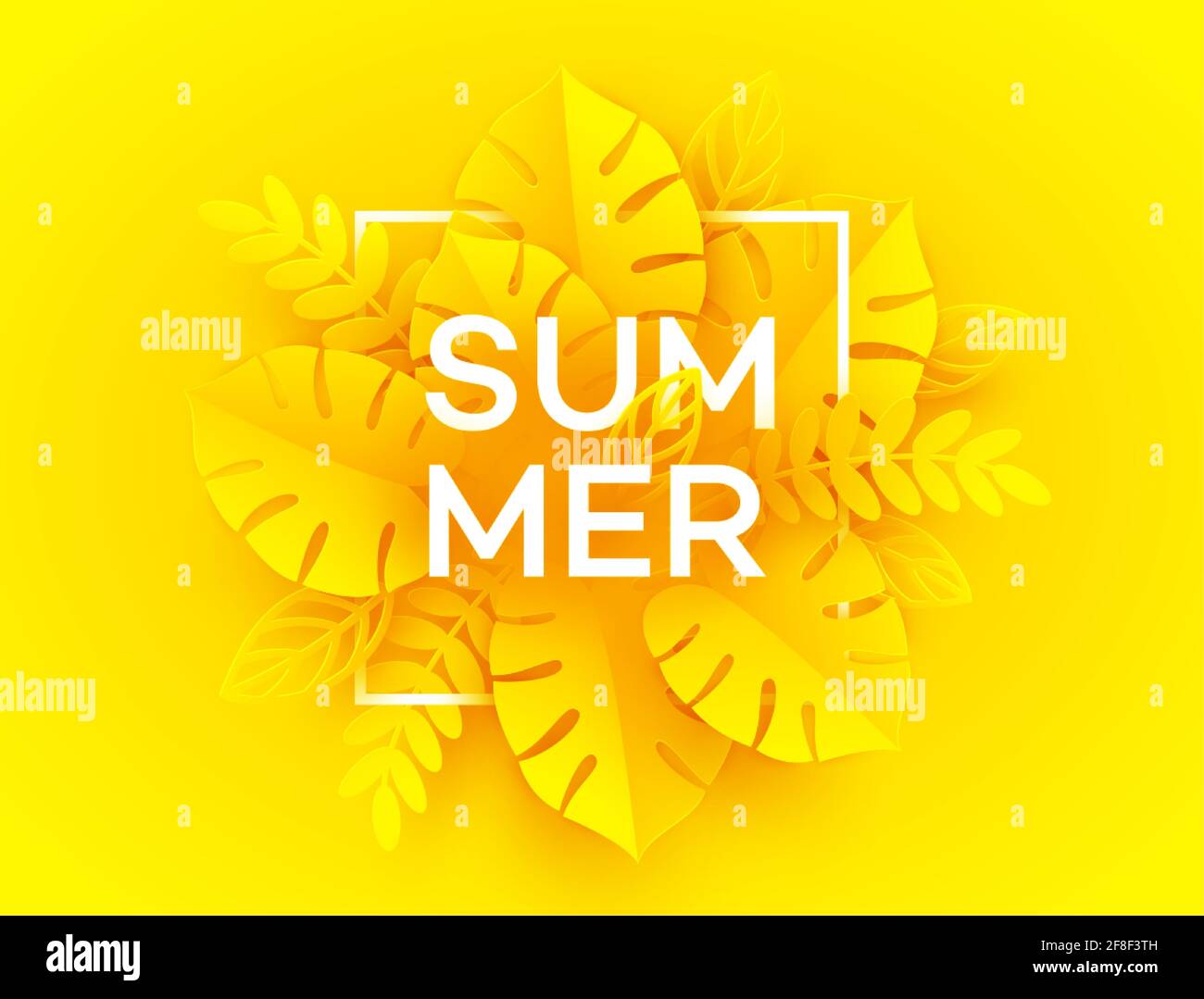 Bright yellow summer background. The inscription Summer surrounded by ...