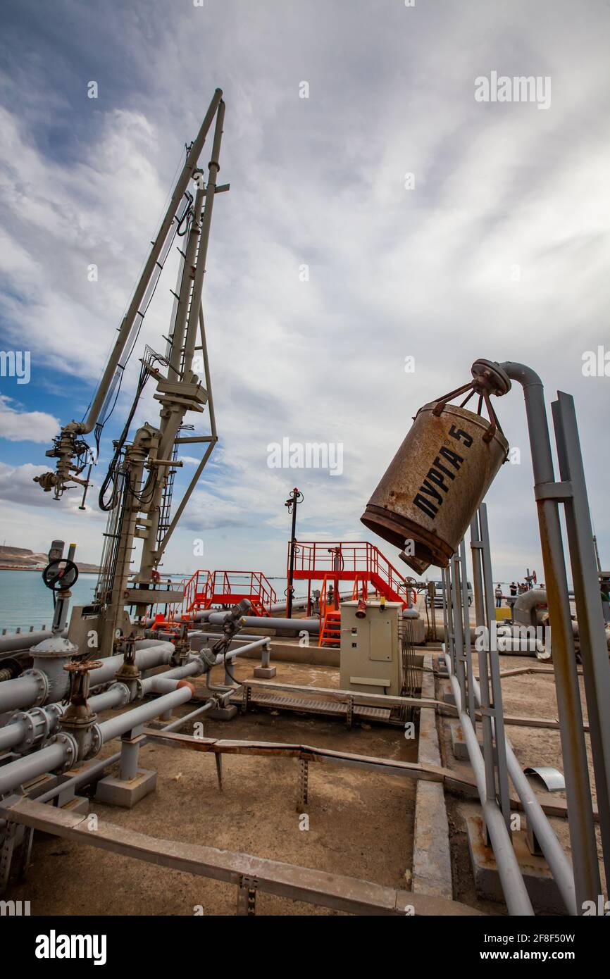 Mangystau region, Kazakhstan: Bautino bay. Oil loading terminal on ...