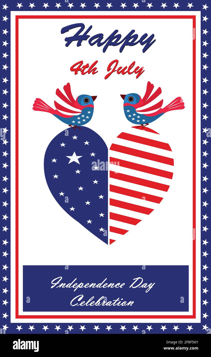 July 4th Poster with love birdsm patriotic poster illustrtaion Stock ...