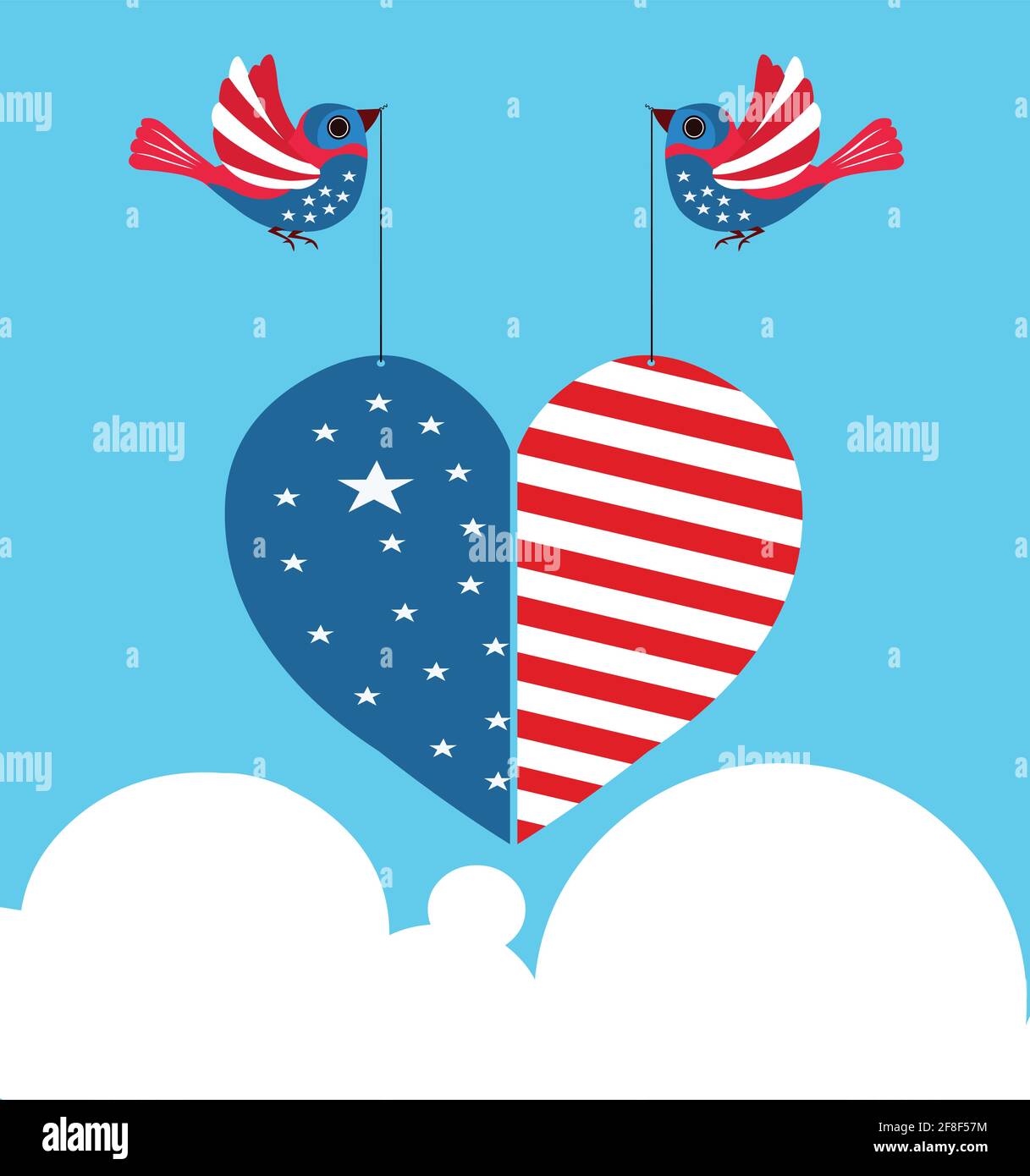 July 4th Patriotic Birds holding heart vector illustration Stock Vector ...