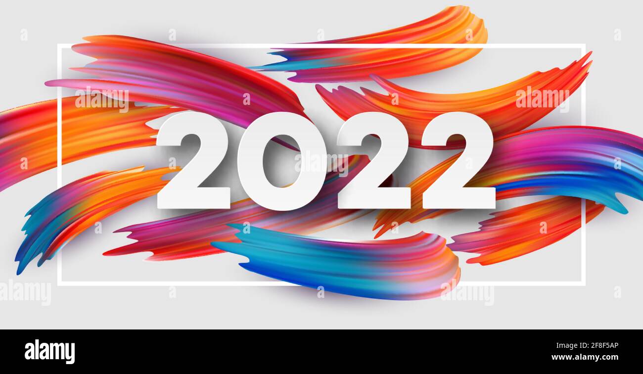 Calendar header 2022 number on colorful abstract color paint brush ...
